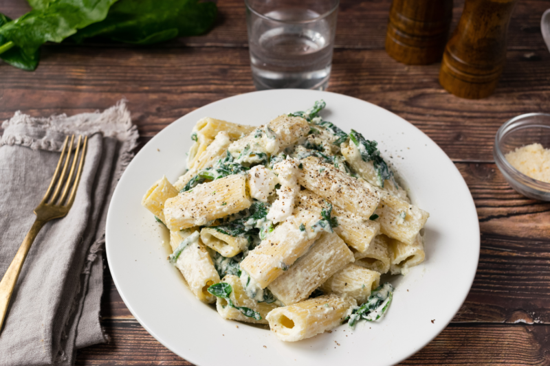 Rigatoni Pasta with Creamy Ricotta and Spinach Recipe