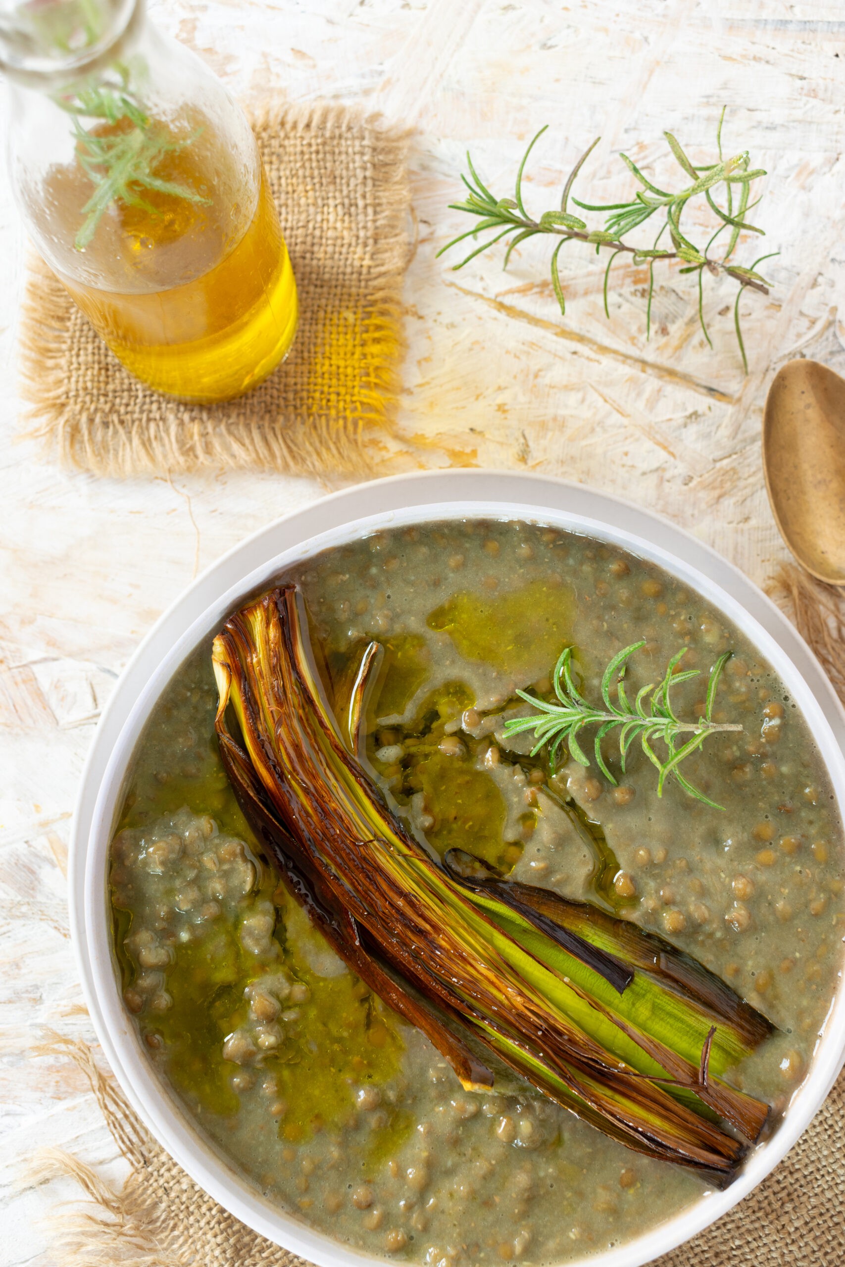 Italian Lentil Soup: Recipe with Rosemary Oil and Roasted Leek