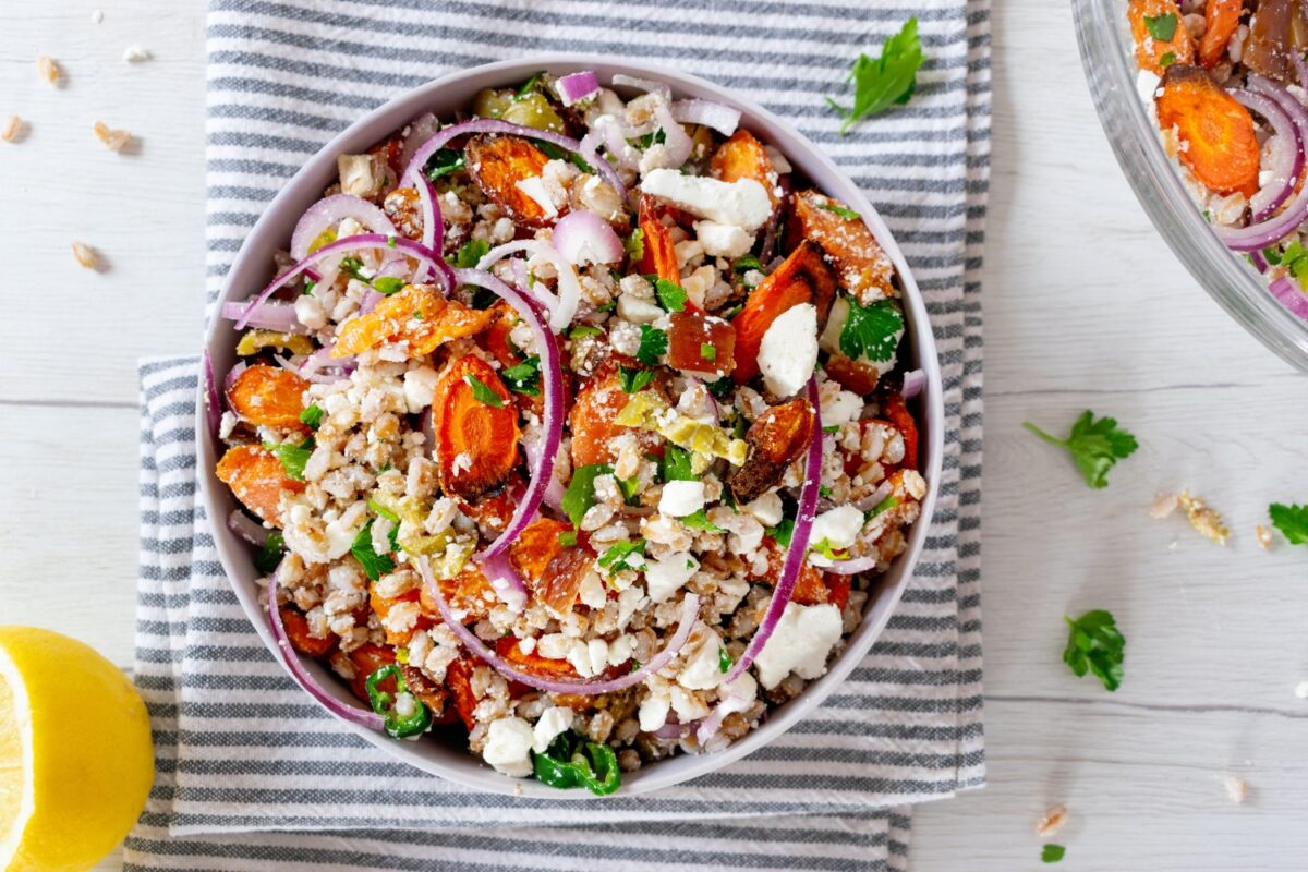 Farro Bowl with Roasted Carrots and Feta - Mediterranean Living