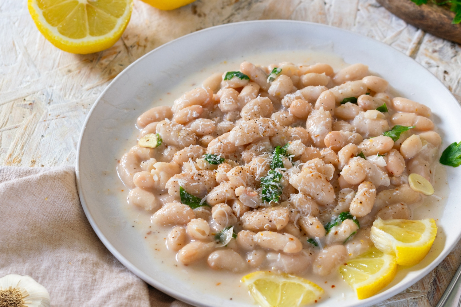 Creamy White Beans with Garlic, Lemon and Parmesan - Mediterranean Living